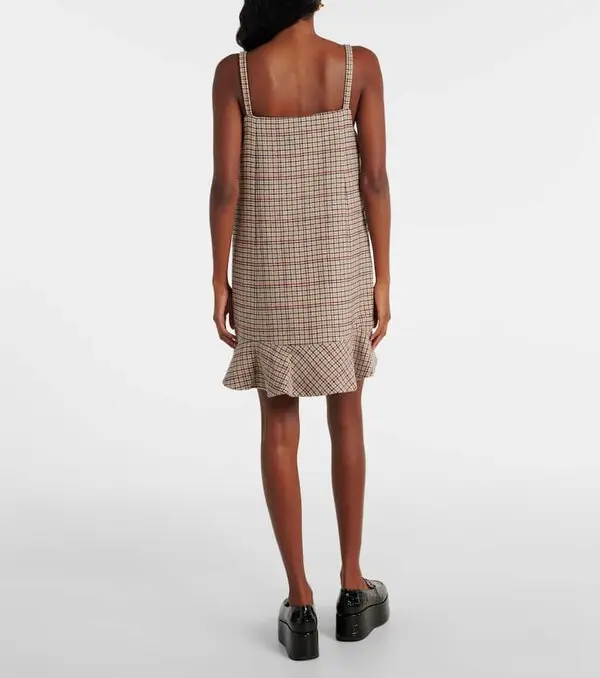 GANNI Checked Wool-blend Mini Dress