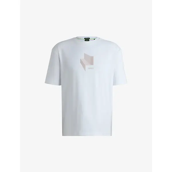 BOSS Gloss-artwork Relaxed-fit Interlock Cotton T-shirt Xxxl - White