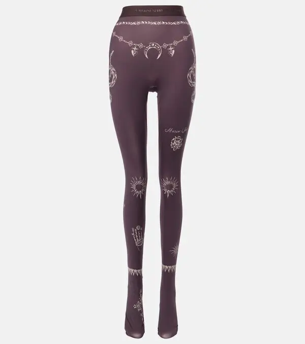 MARINE SERRE Printed Jersey Tights - Brown