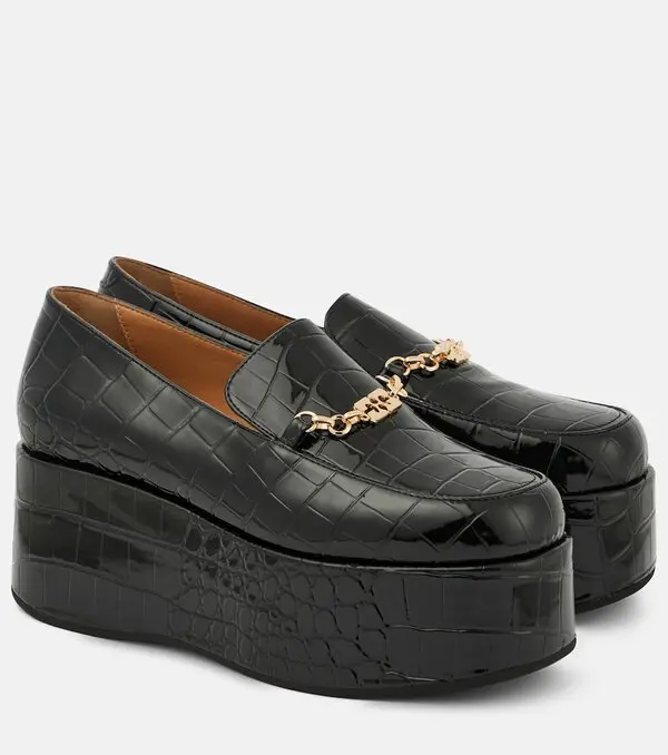 GANNI Croc-effect Faux Leather Platform Loafers - Black