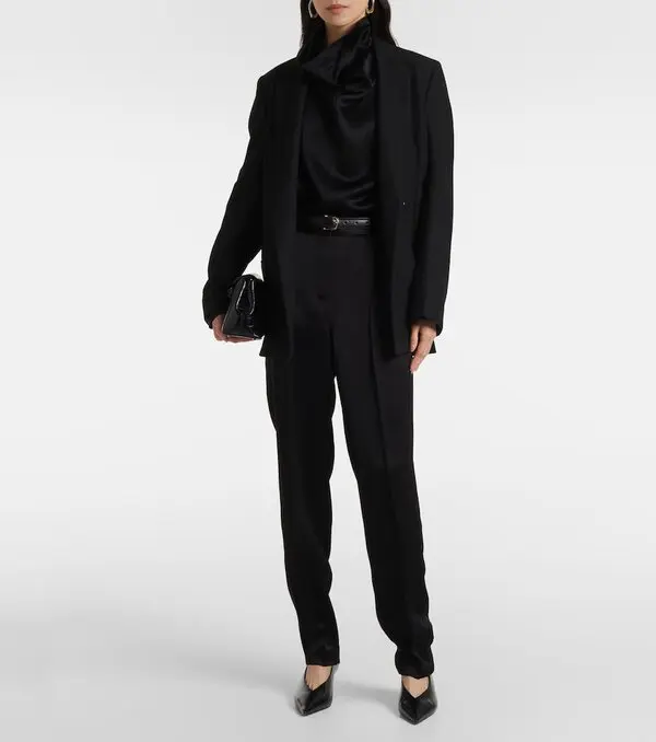 TOTEME High-rise Straight Leg Pants - Black