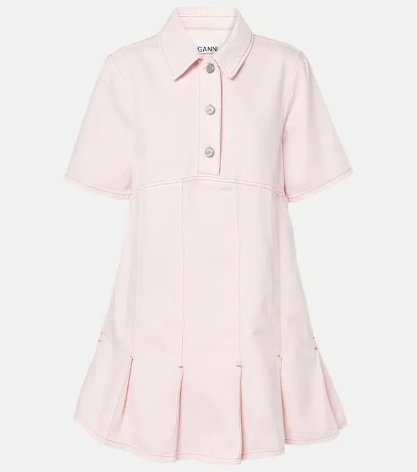 GANNI Pleated Denim Shirt Dress