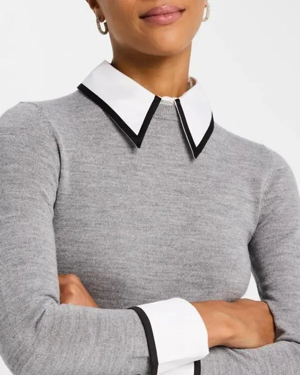 Alice + Olivia Porla Collared Sweater - Medium Heather Grey