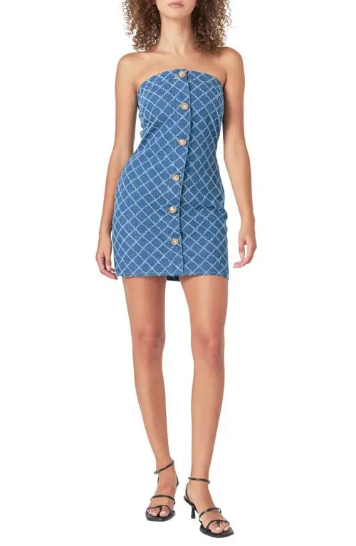 Endless Rose Distressed Button Front Minidress - Denim