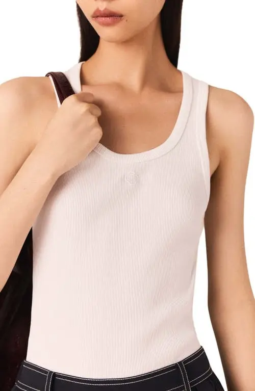 Maje Rib Knit Tank Top With Clover Patch - White