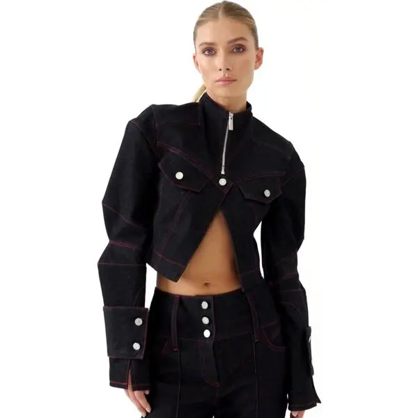JENDUE Davidson Cropped Denim Jacket With Architectural Sleeves