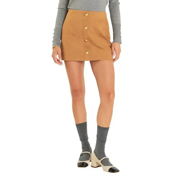 English Factory Faux Suede Mini Skort - Camel