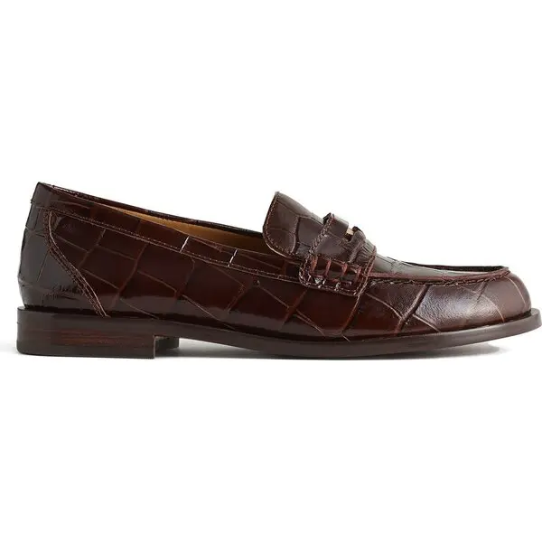 Madewell Porto Croc Embossed Penny Loafer - Chocolate Raisin