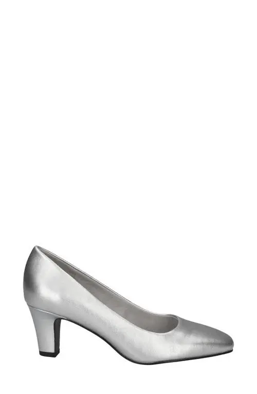 EASY WORKS BY EASY STREET Metallic Leather Pumps With Block Heel - Silver