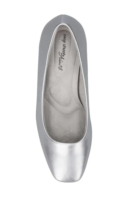 EASY WORKS BY EASY STREET Metallic Leather Pumps With Block Heel - Silver