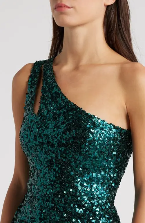JUMP APPAREL Cutout Asymmetric One-shoulder Sequin Cocktail Dress