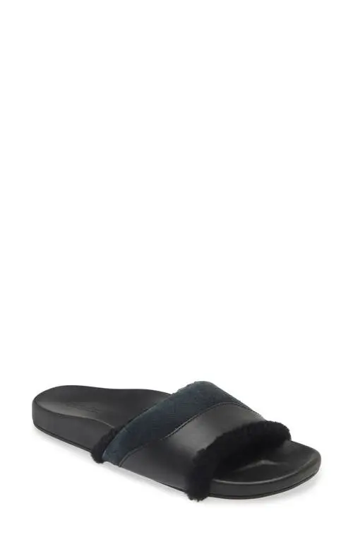 Olukai Hō‘ala Shearling Slide Sandal - Black/ Black