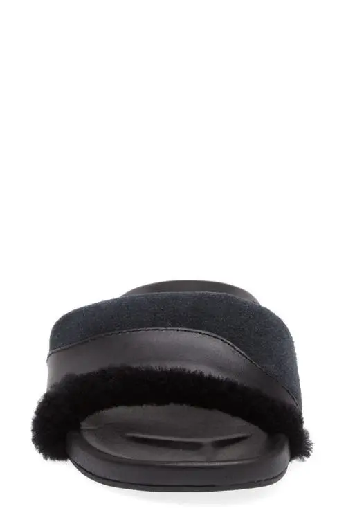 Olukai Hō‘ala Shearling Slide Sandal - Black/ Black