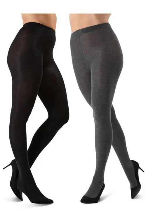 MEMOI Assorted Two-pack Flat Knit Tights - Black / Dark Gray