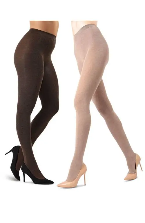 MEMOI Assorted Two-pack Flat Knit Tights - Brown / Taupe