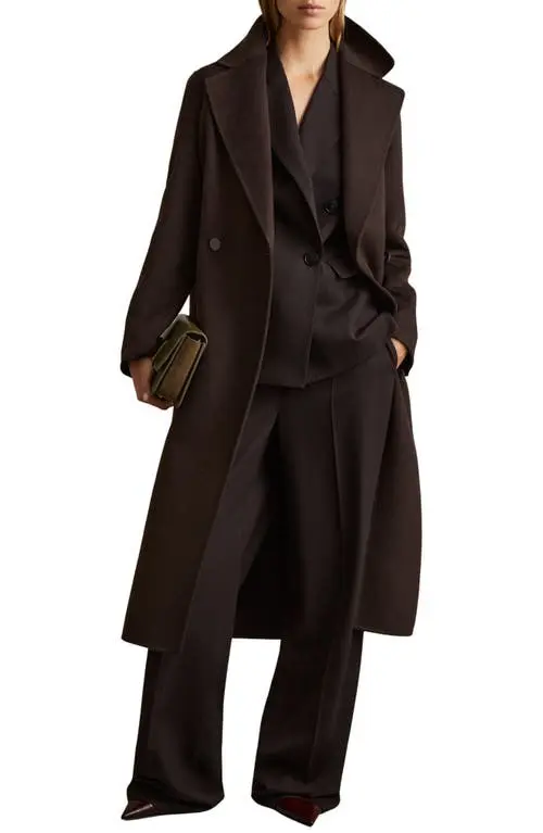 REISS Lucia Tie Waist Wool-blend Coat - Chocolate