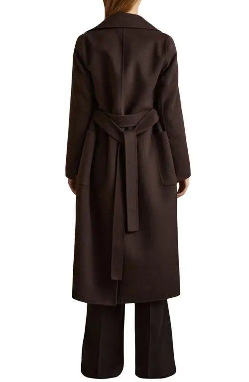 REISS Lucia Tie Waist Wool-blend Coat - Chocolate