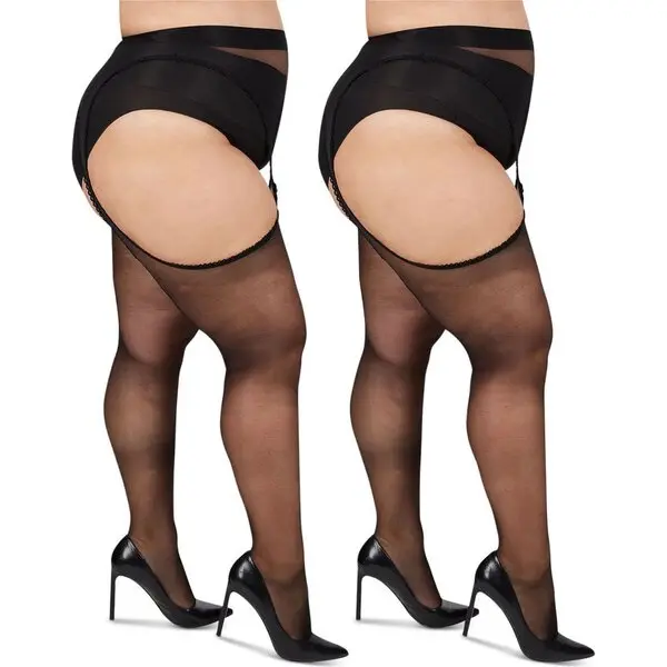 MEMOI 2-pack Suspender Tights - Black
