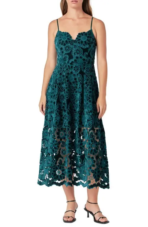 Endless Rose Velvet Lace Midi Dress - Emerald
