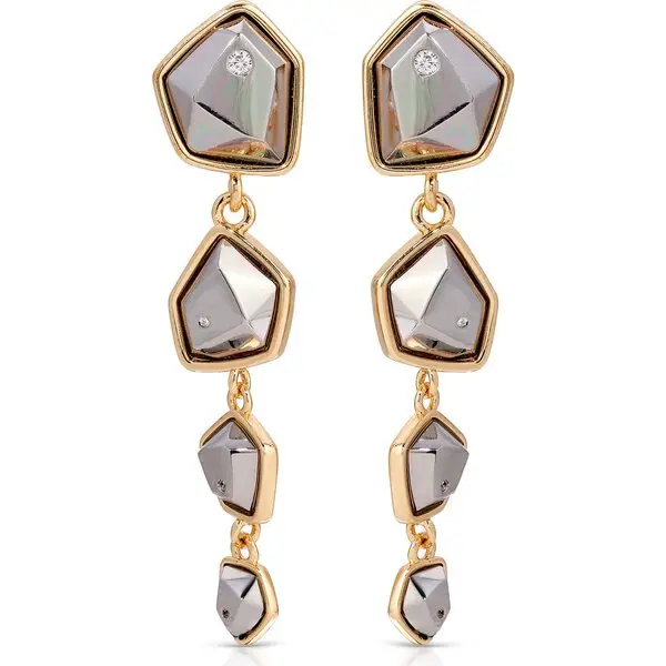 Ettika Faceted Metal Drop Earrings - Rhodium