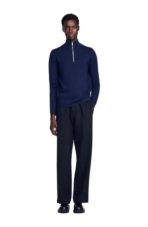 Sandro Wool Zip-up Sweater - Midnight Blue
