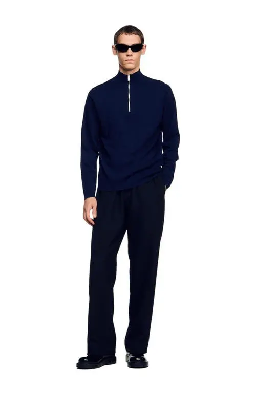 Sandro Wool Zip-up Sweater - Midnight Blue