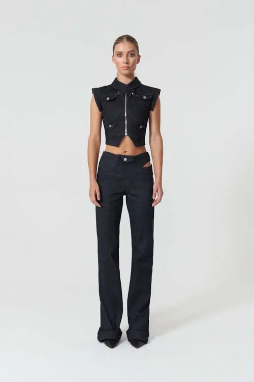 JENDUE Davidson Denim Vest - Deep Blue