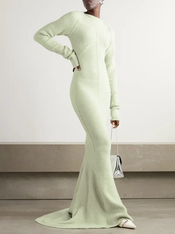 Rick Owens Luna Open-back Brushed-knit Gown - Green