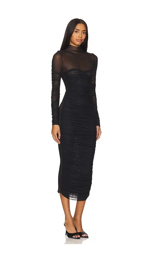 SEROYA Trina Mesh Ruched Midi Dress