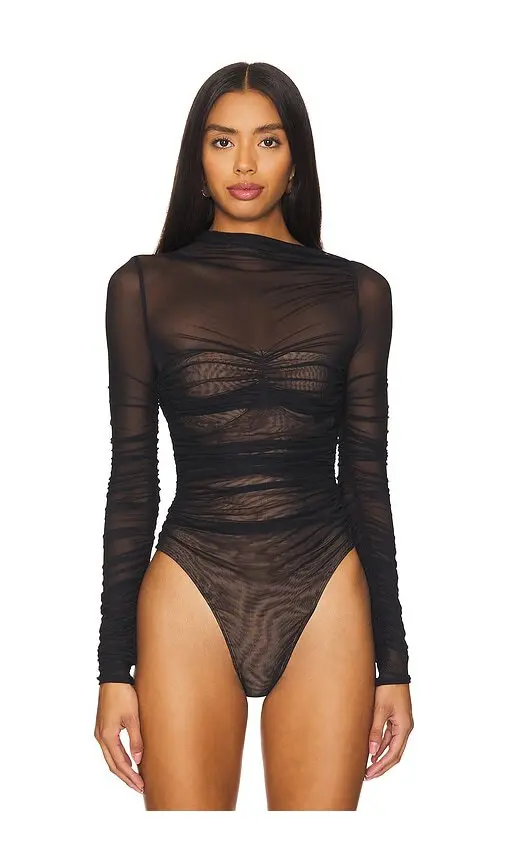 SEROYA Mila Ruched Bodysuit With Asymmetric Neck