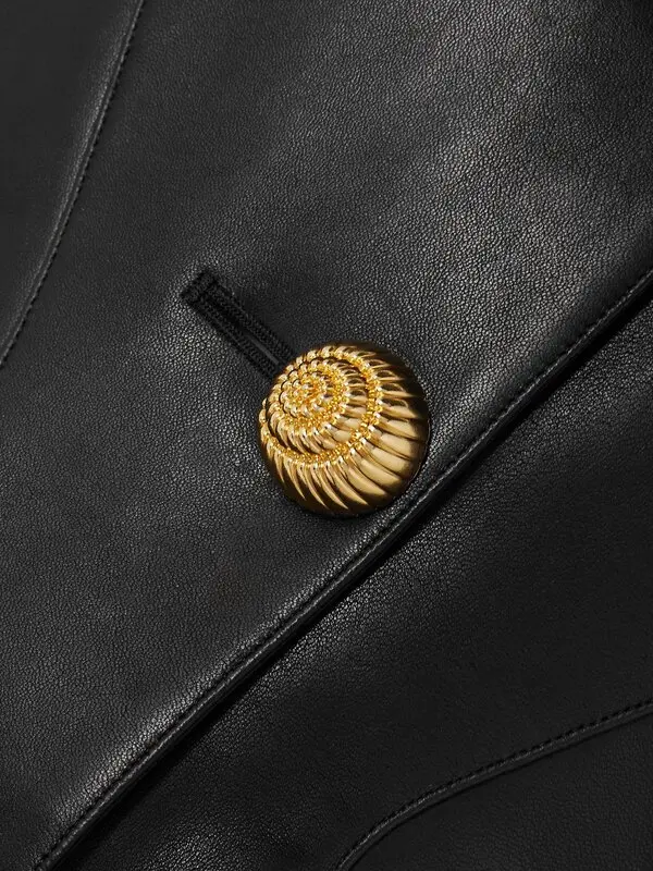 Balmain Paneled Embellished Leather Peplum Jacket