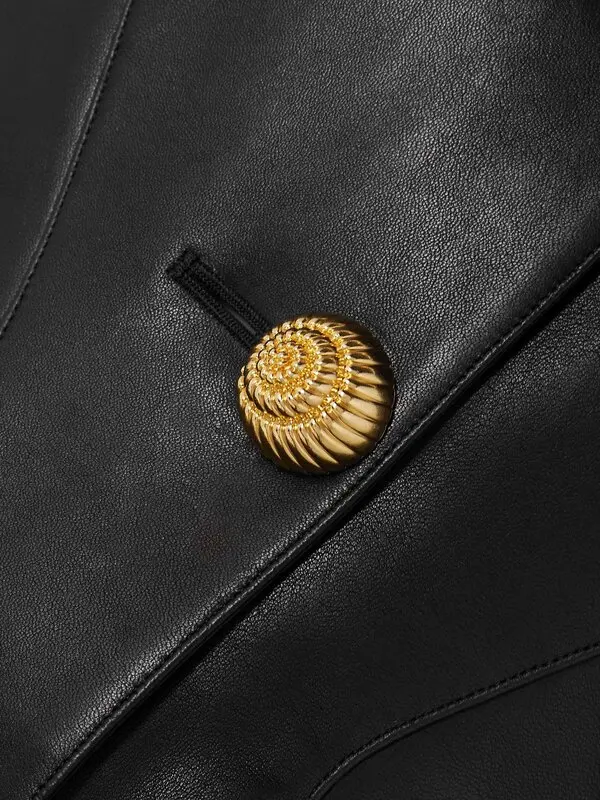 Balmain Paneled Embellished Leather Peplum Jacket