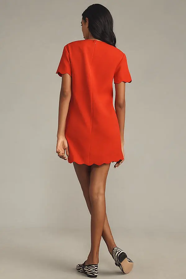 English Factory Scallop Mini Shift Dress In Red - 36% Off | Editorialist