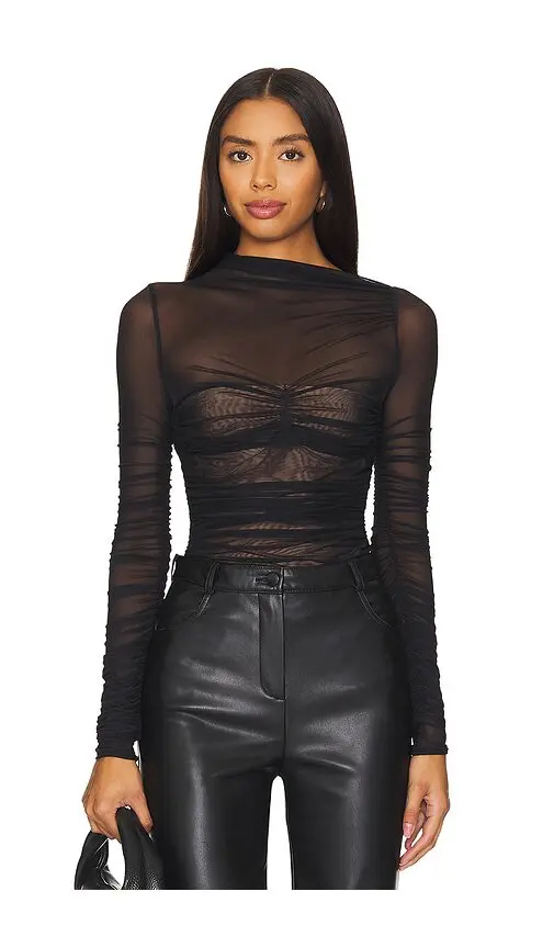 SEROYA Mila Ruched Bodysuit With Asymmetric Neck