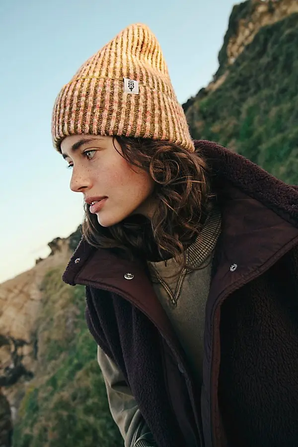 Free People Spacedye Ribbed Cool Down Beanie - Berry Combo
