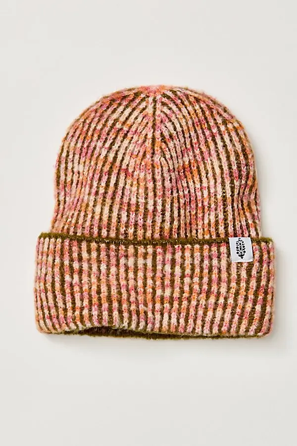 Free People Spacedye Ribbed Cool Down Beanie - Berry Combo