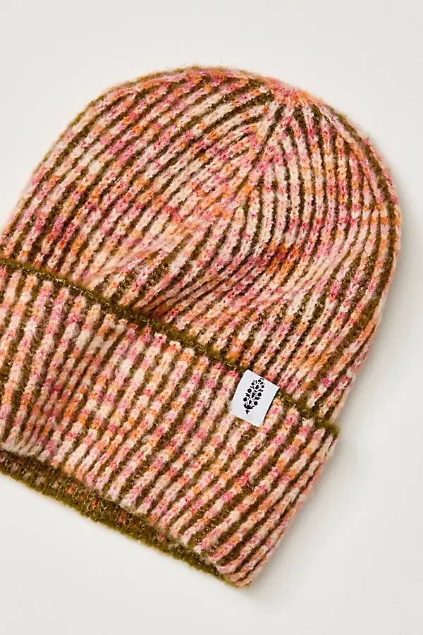 Free People Spacedye Ribbed Cool Down Beanie - Berry Combo