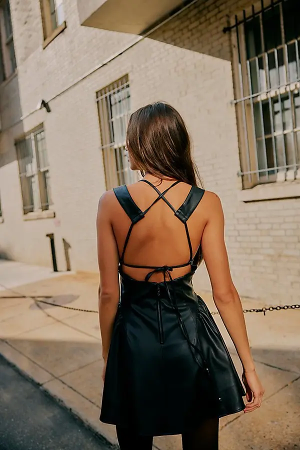 Free People Vera Vegan Leather Mini Dress In Black - 61% Off | Editorialist