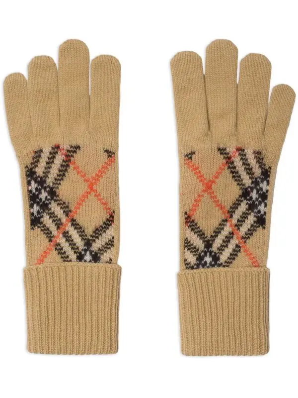 Burberry Nova Check Knit Gloves - Neutrals