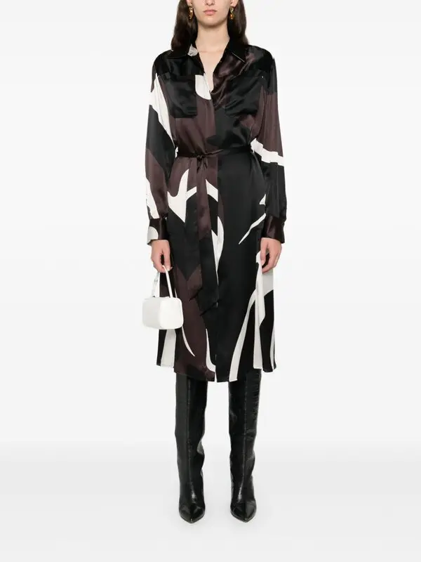 Kiton Printed Silk Midi Shirt Dress