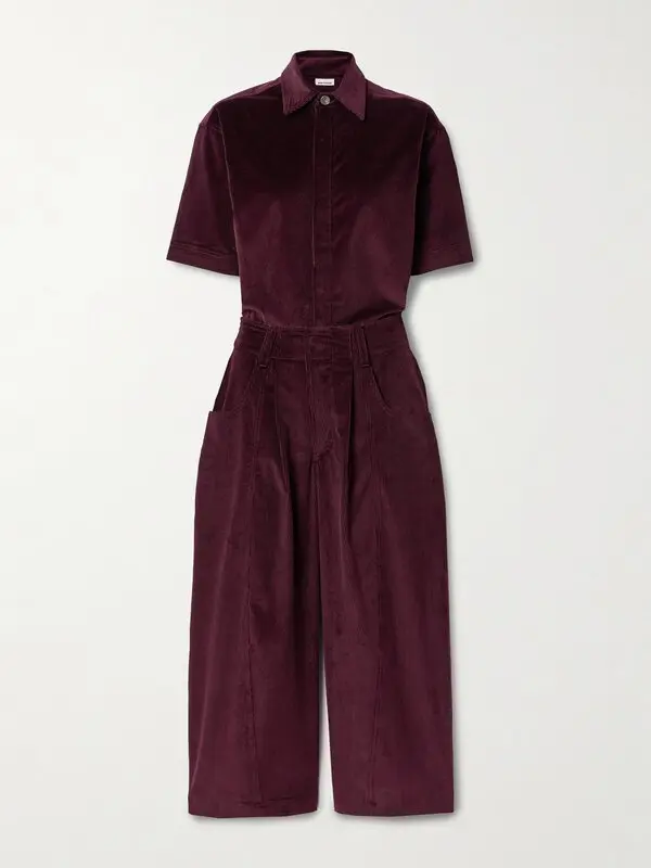 RIVET UTILITY New Yorker Cropped Cotton-blend Corduroy Jumpsuit - Burgundy
