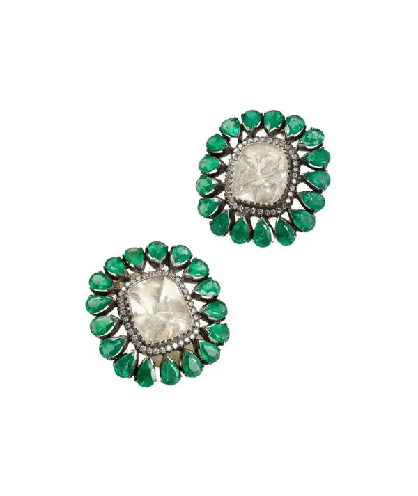 AMRAPALI LONDON Rajasthan 18-karat Sterling Silver, Emerald And Diamond Earrings - Gold
