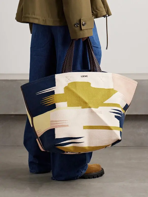 Loewe Puzzle Fold Xl Leather-Trimmed Canvas-Jacquard Tote - Multi