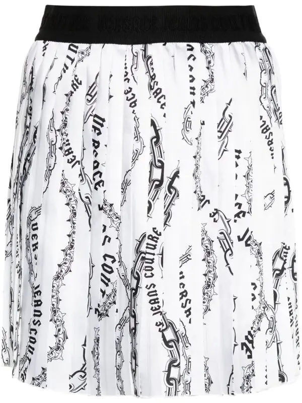 Versace Chain Couture-print Pleated Mini Skirt - White