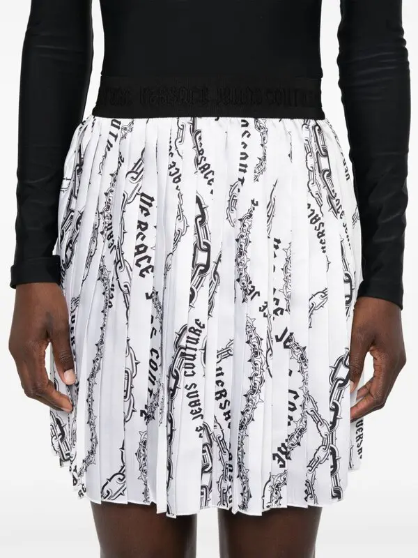 Versace Chain Couture-print Pleated Mini Skirt - White