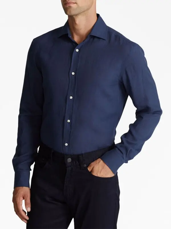 Ralph Lauren Purple Label Classic-collar Linen Shirt - Blue