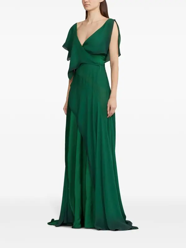 ralph lauren emerald green dress womens elegant neck Jersey evening New Intended to hit at the floor Ralph Lauren Belted Charmeuse Gown