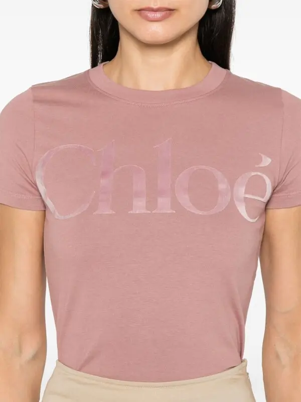Chloé Flocked-logo T-shirt - Pink