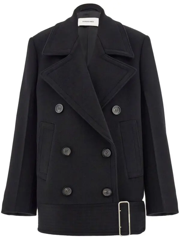 FERRAGAMO Brushed-finish Pea Coat - Black
