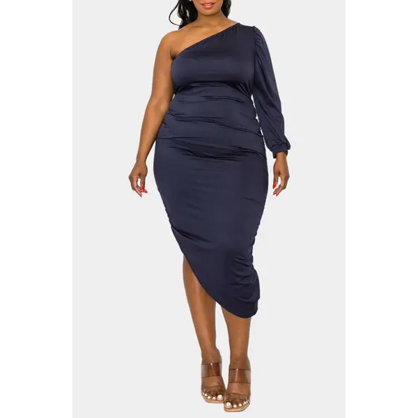 L I V D Gaia One-shoulder Asymmetric Body-con Midi Dress - Navy